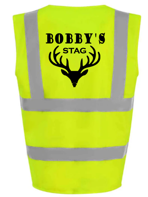 Hi-Viz Vest Waistcoat Stag Party Front & Back Print – JRI-Creations